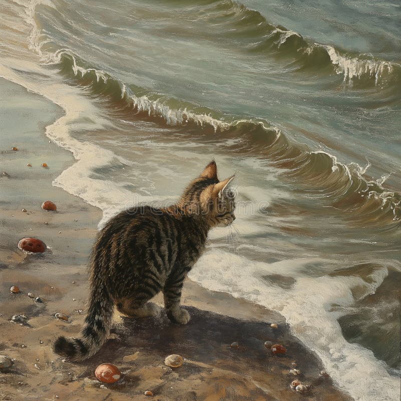 Cat and sea stock illustration. Illustration of coast - 330058447