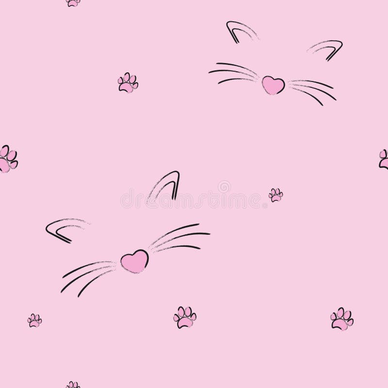 Cat Seamless Pattern. Girly Pattern with Cat S Muzzle and Paws Stock ...