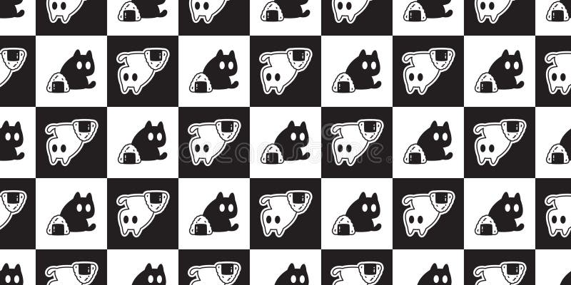Cat Seamless Pattern Onigiri Kitten Calico Neko Japan Food Checked