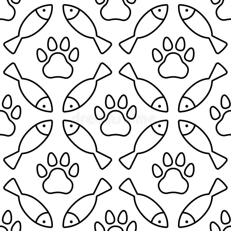 Pet Paw Print on Seamless Pattern. Flat, Cartoon, Vector Stock Vector ...