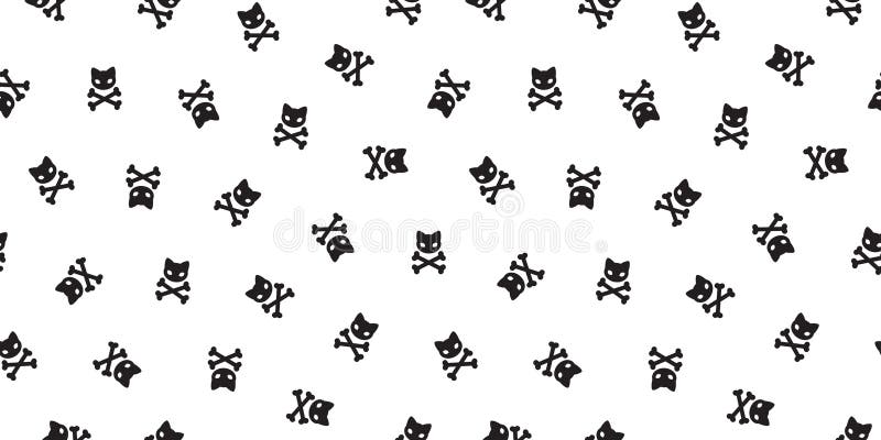 Cat Seamless Pattern Pirate Cross Bone Kitten Halloween Isolated ...