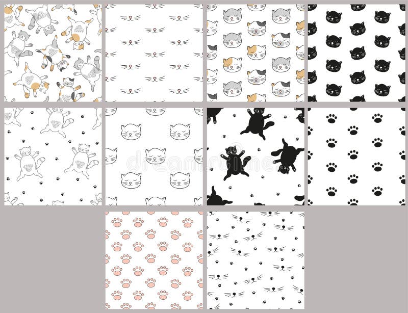 Cat Seamless Patterns. Cute Animal Paper Pack Stock Vector ...
