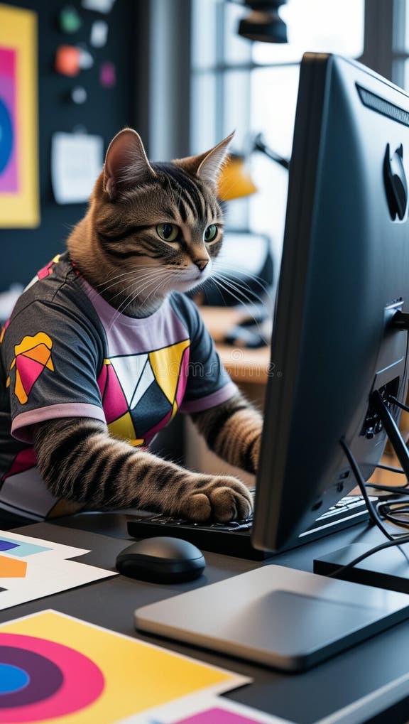 AI-Generated Image of a Charismatic Cat Graphic Designer in Action ...