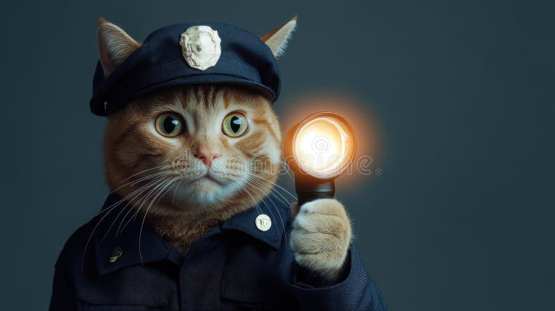 Cat in Security Guard Uniform Holding Flashlight Stock Illustration ...