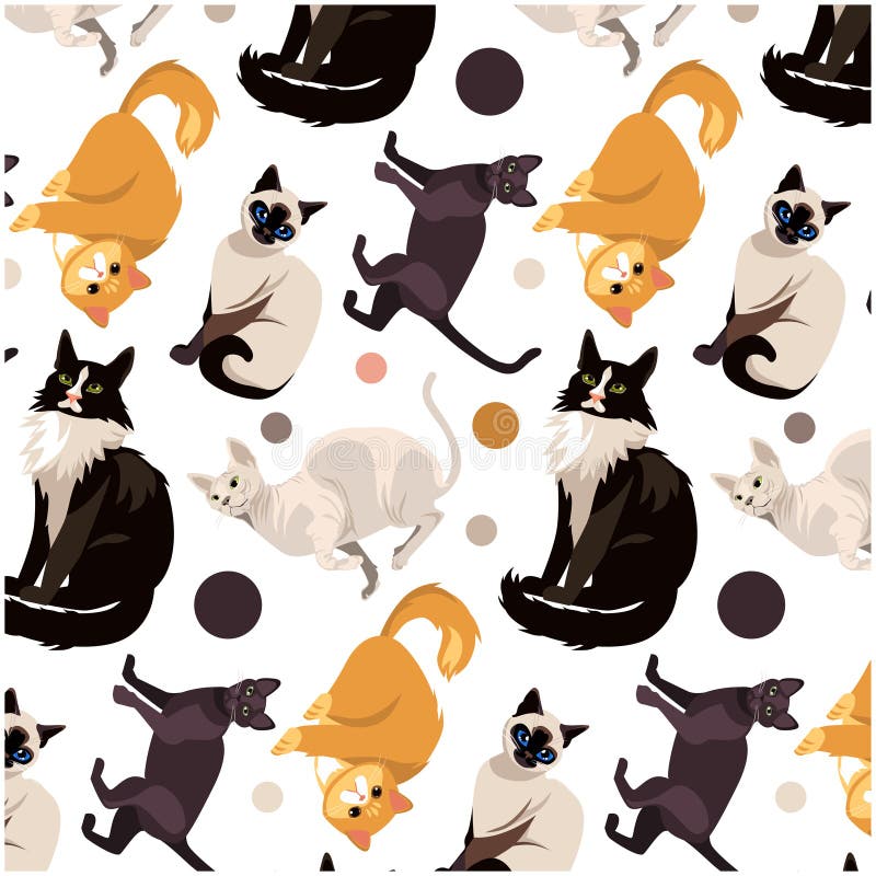 Cat Set Breed.seamless Pattern with Cats. Modern Animalistic Print ...