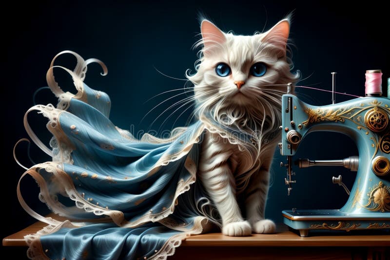 Cat Sews on a Sewing Machine Stock Image - Image of skillful ...