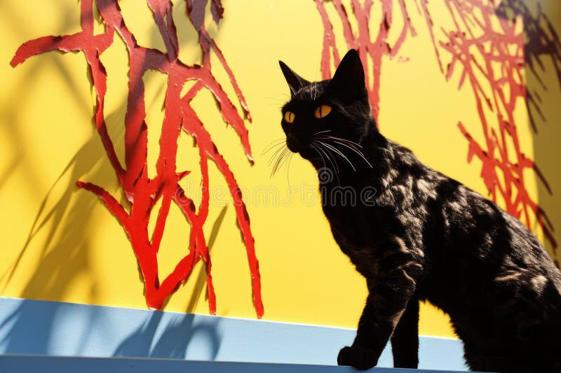 A Cat Shadow Puppet on a Brightly Colored Wall Stock Photo - Image of ...