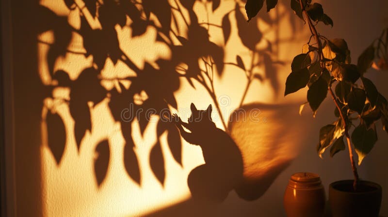 Cat Shadow Wall Plant Silhouette Stock Photos - Free & Royalty-Free ...