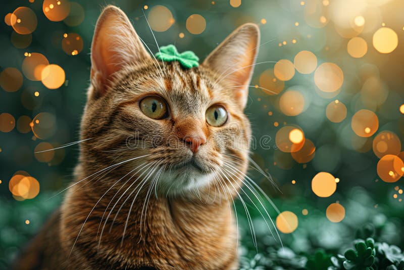 Cat in with a Shamrock on His Head for the Celebration of the Holy ...