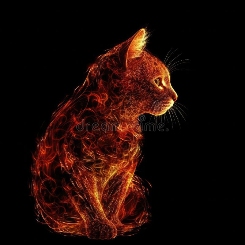 Cat Shape in Red Fire on Black Background. Generative AI Stock ...