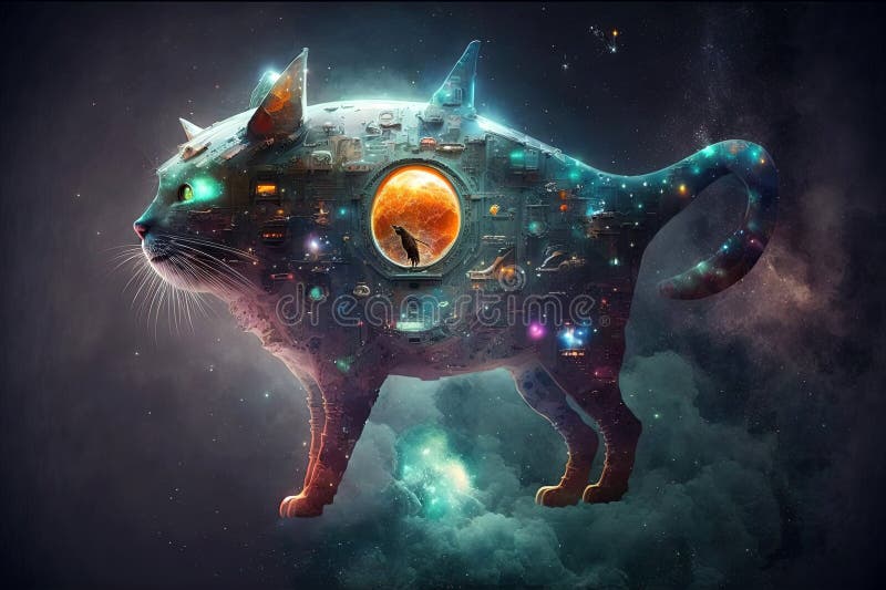 Cat Shape Spaceship Illustration Generative Ai Stock Illustration ...