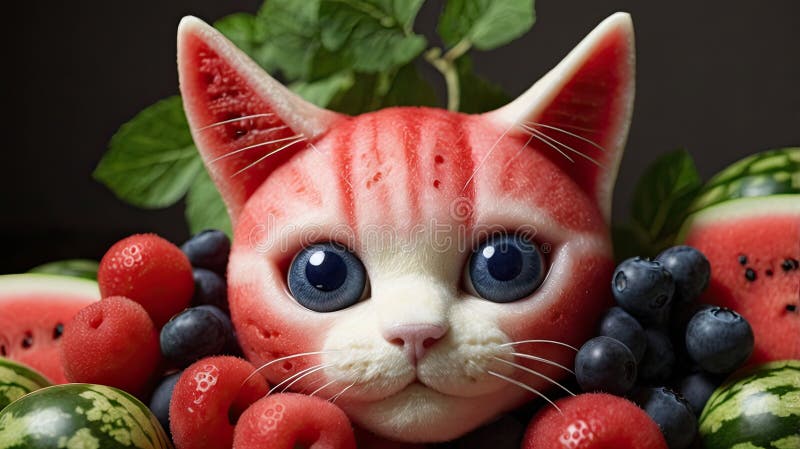 Cat in the Shape of a Watermelon Stock Illustration - Illustration of ...