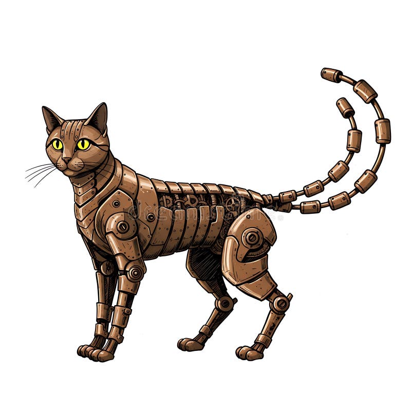 Cat-shaped Steampunk Robot with Intricate Mechanical Components ...