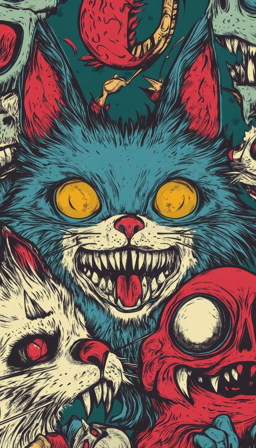 Cat with Sharp Teeth and Wide Eyes Smiles Menacingly from Group of ...