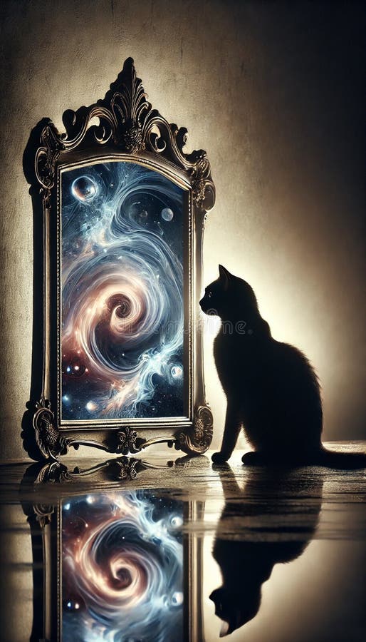 Cat Silhouette Looking into Mirror Reflection Stock Illustration ...