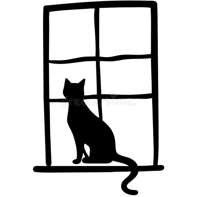 Cat Silhouette Sitting in Window Vector Illustration for Interior ...