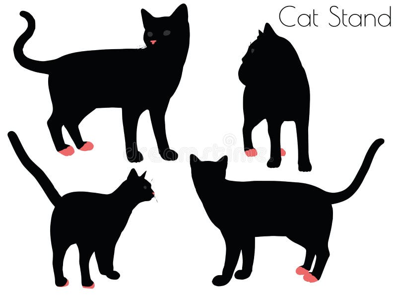 Cat Silhouette in Stand Pose Stock Vector - Illustration of catus ...