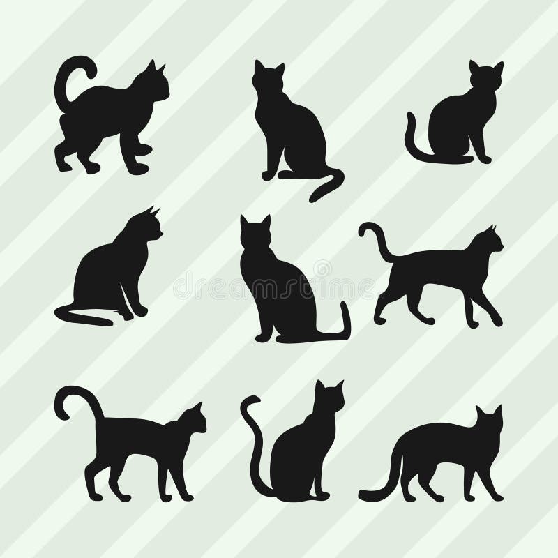 Cat Silhouette Vector Collection, Cat Symbol Set Stock Vector ...
