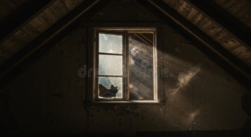 Cat Silhouetted in Attic Window at Night Stock Illustration ...
