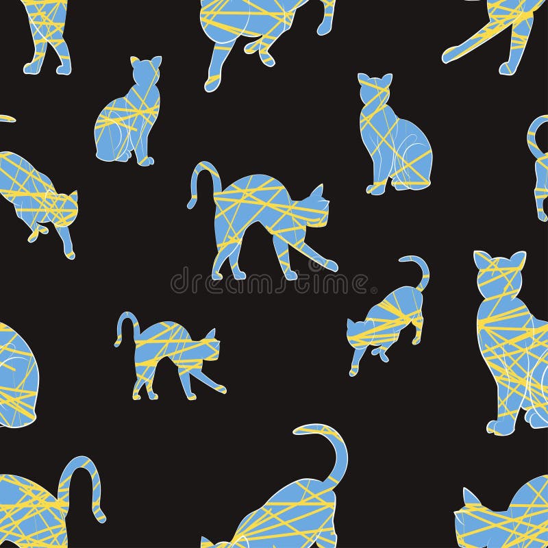 Cat Silhouettes Seamless Pattern Stock Vector - Illustration of ...
