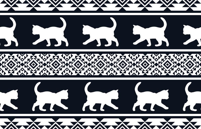 Cat Silhouettes on Tribal Geometric Pattern with Dark Background Stock ...