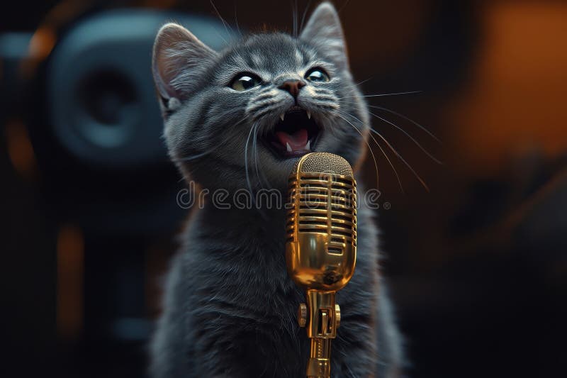 A Cat is Singing into a Microphone Stock Image - Image of cute, karaoke ...
