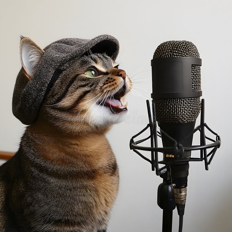 Cat Singing into a Microphone Stock Image - Image of charming ...