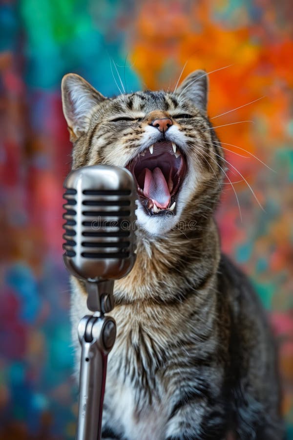 A Cat Singing into a Microphone with Its Mouth Open. Generative AI ...