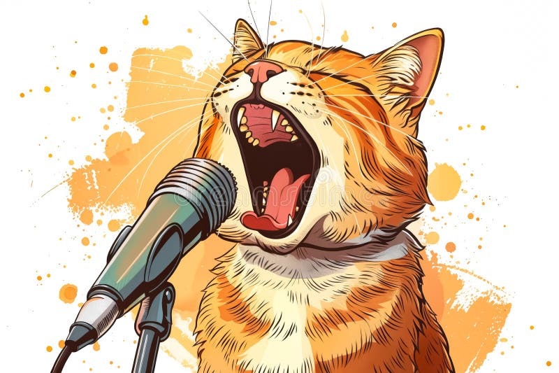 A Cat Singing into a Microphone with Its Mouth Open. Generative AI ...