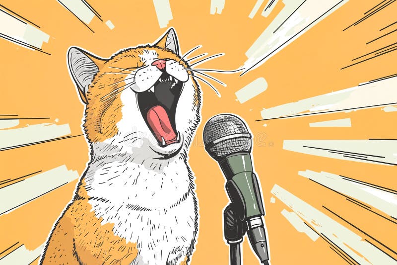 A Cat Singing into a Microphone with Its Mouth Open. Generative AI ...