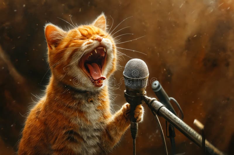 A Cat Singing into a Microphone with Its Mouth Open. Generative AI ...
