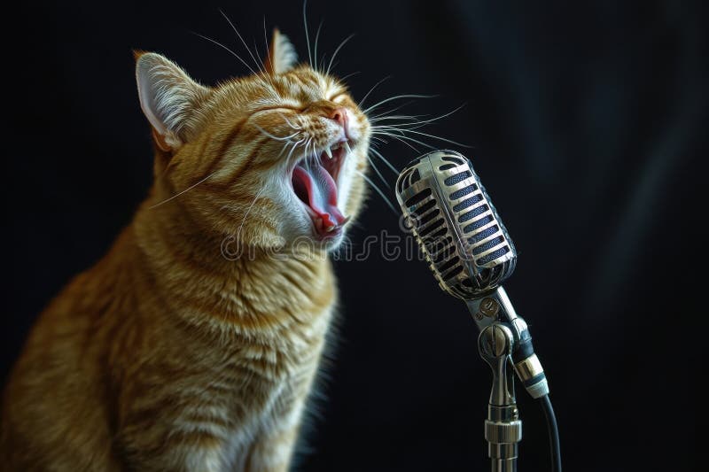 A Cat is Singing into a Microphone Stock Illustration - Illustration of ...