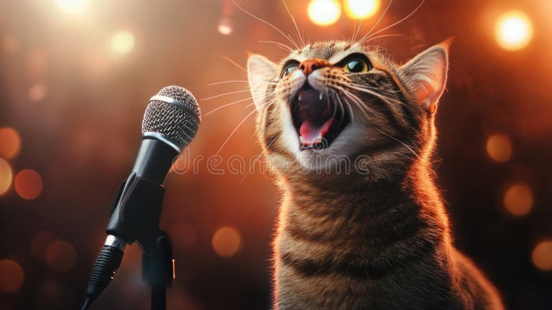 Cat Singing Microphone Under Stage Lights Stock Photos - Free & Royalty ...