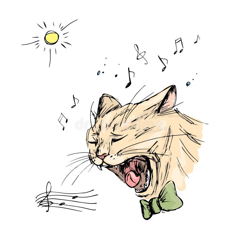 Cat sings, hand drawing stock vector. Illustration of cartoon - 114385614