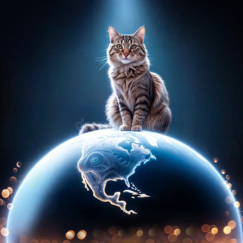 Cat Sitting Atop Stylized Orb of Earth.Generative AI Stock Illustration ...