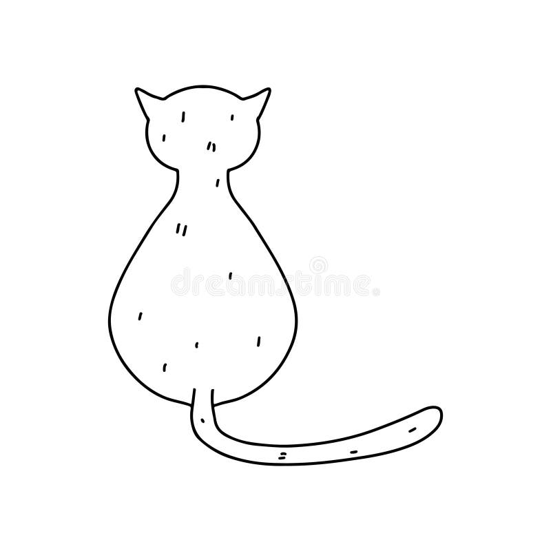 Cat Sitting Back Side. Hand Drawn Doodle Style. Vector Illustration ...