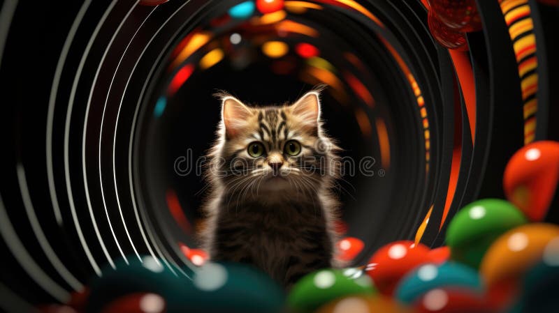 A Cat is Sitting in a Ball Pit Surrounded by Colorful Balls, AI Stock ...