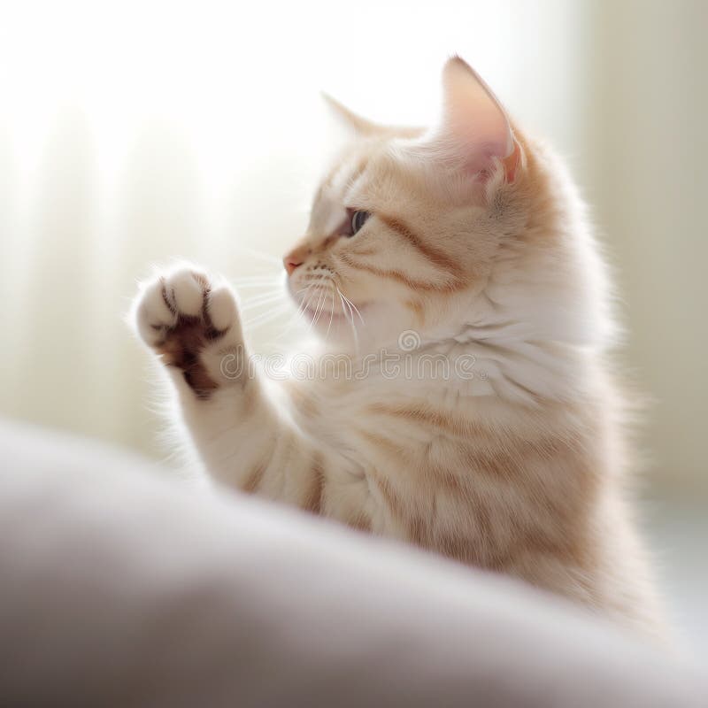 A Cat is Sitting on a Bed and Reaching Up, AI Stock Illustration ...