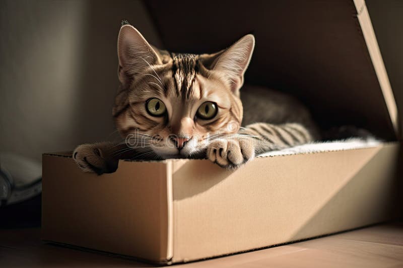 Cat sitting in box stock illustration. Illustration of ginger - 277911010