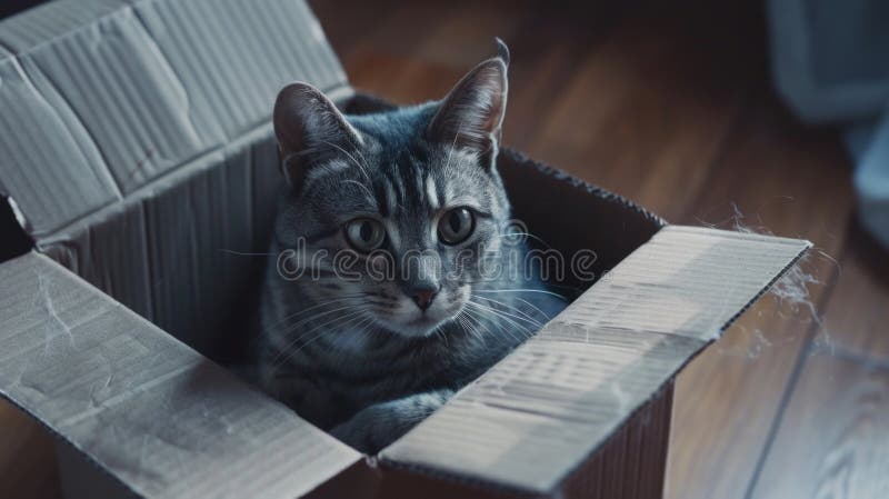 A Cat Sitting in a Cardboard Box Stock Image - Image of container ...