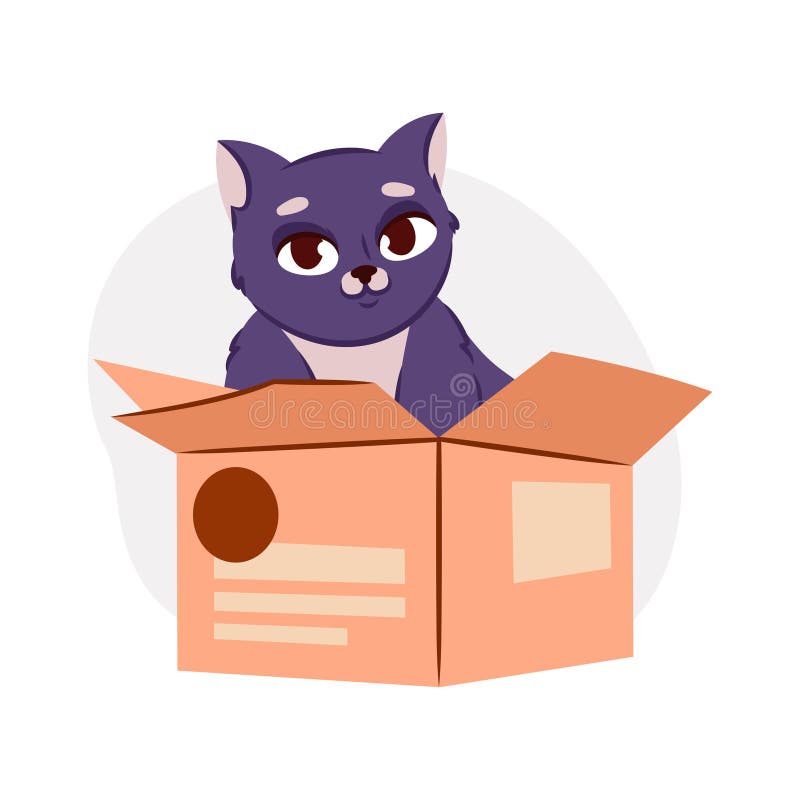 A Cat Sitting in a Cardboard Box. Moving and Pets Stock Vector ...