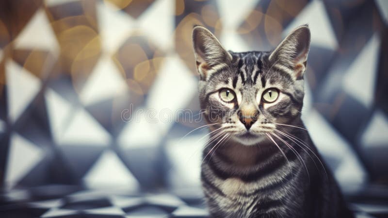 A Cat Sitting on a Checkered Floor with Bright Lights, AI Stock Photo ...