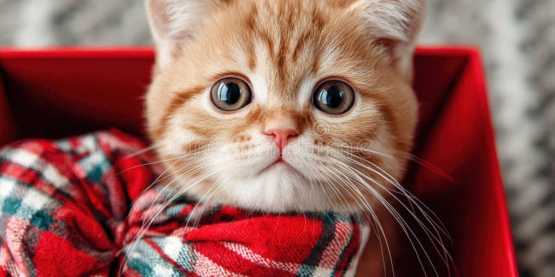Cat Sitting Comfortably Inside a Vibrant Red Box on a White Background ...