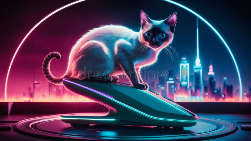 A Cat Sitting on a Computer Mouse with City Lights in the Background ...