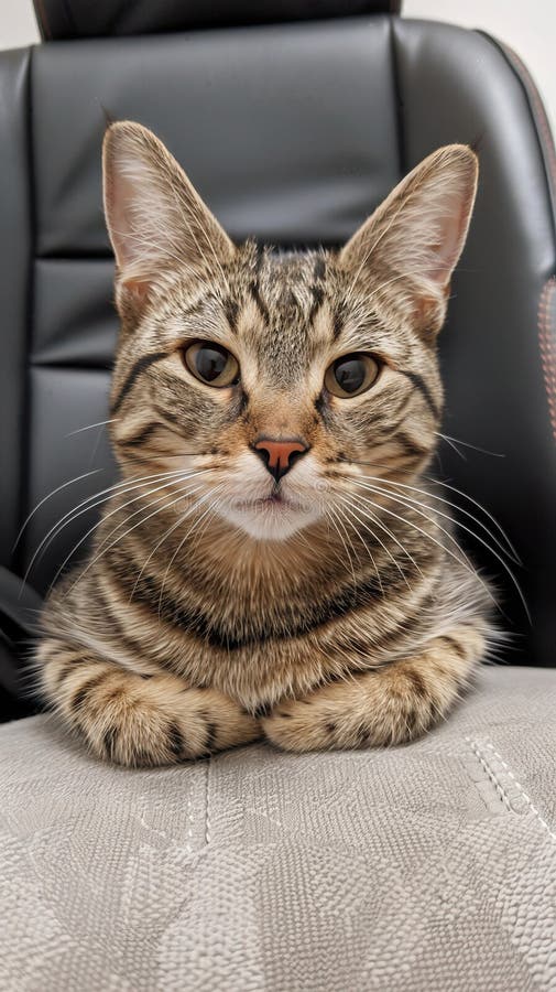 A Cat is Sitting on a Couch with Its Head Tilted To the Side Stock ...