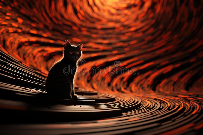 A Cat Sitting in a Dark Tunnel with Red Light, AI Stock Illustration ...
