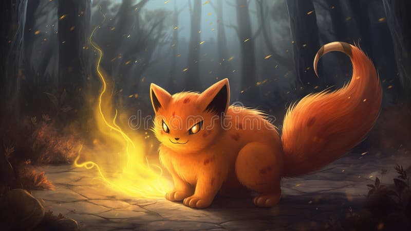 A Cat that is Sitting Down in the Woods by a Fire Stock Illustration ...