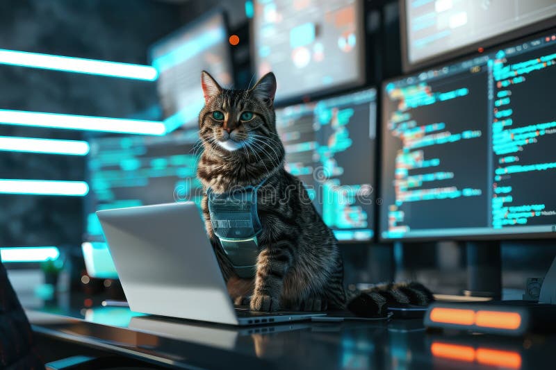 A Cat is Sitting in Front of a Computer Keyboard, Wearing a Jacket ...