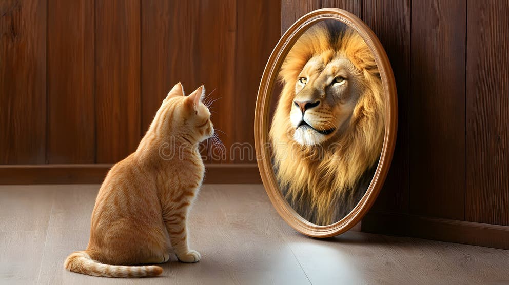 Cat Looking Lion Mirror Stock Illustrations – 174 Cat Looking Lion ...
