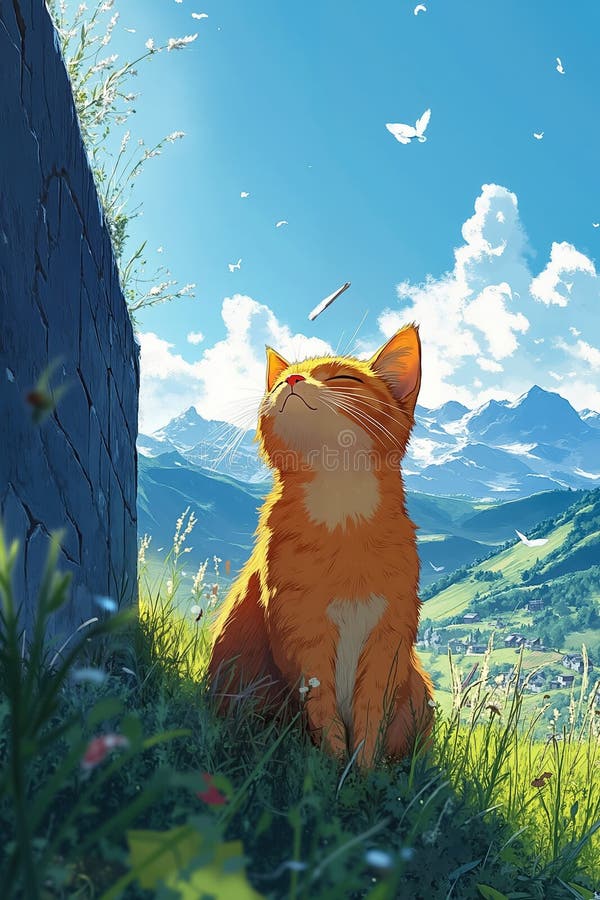 A Cat is Sitting in the Clouds Looking Up at the Sky Stock Image - Image of inquisitive, funny ...